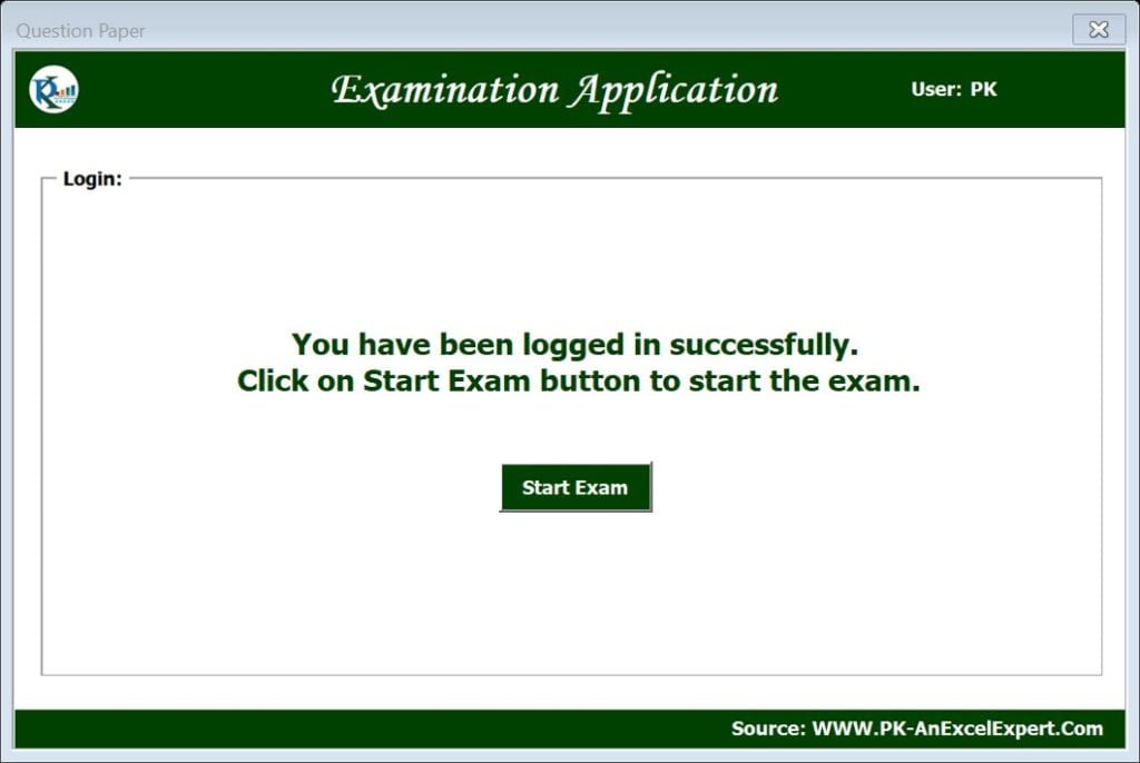 Exam Application Form with Timer - PK: An Excel Expert
