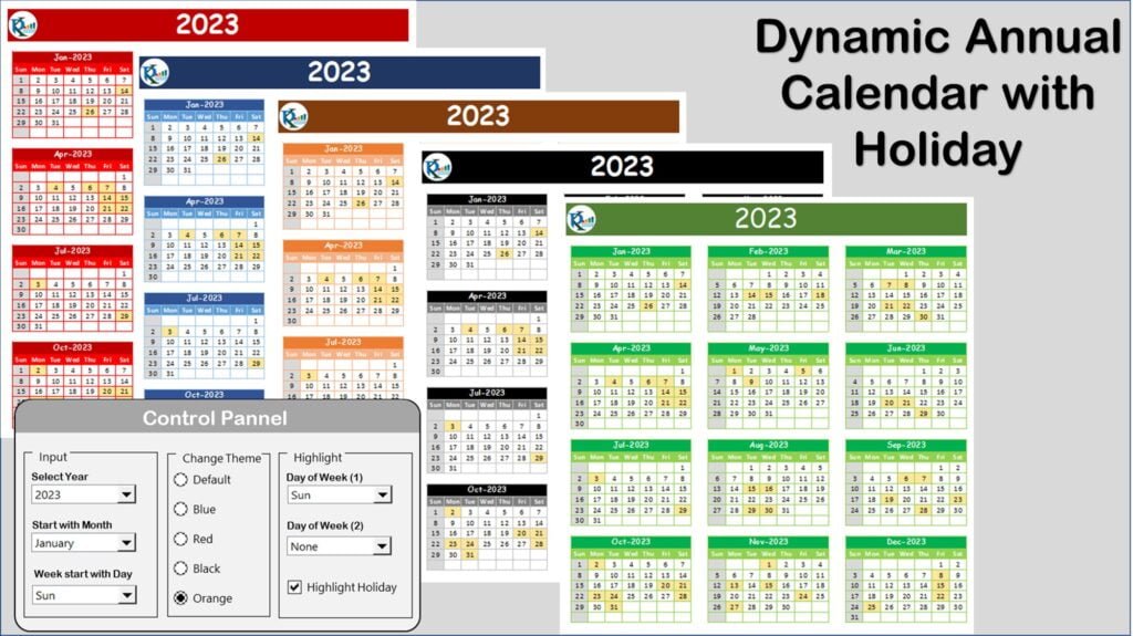 Free Dynamic annual calendar with holiday and Control Panel - PK: An ...