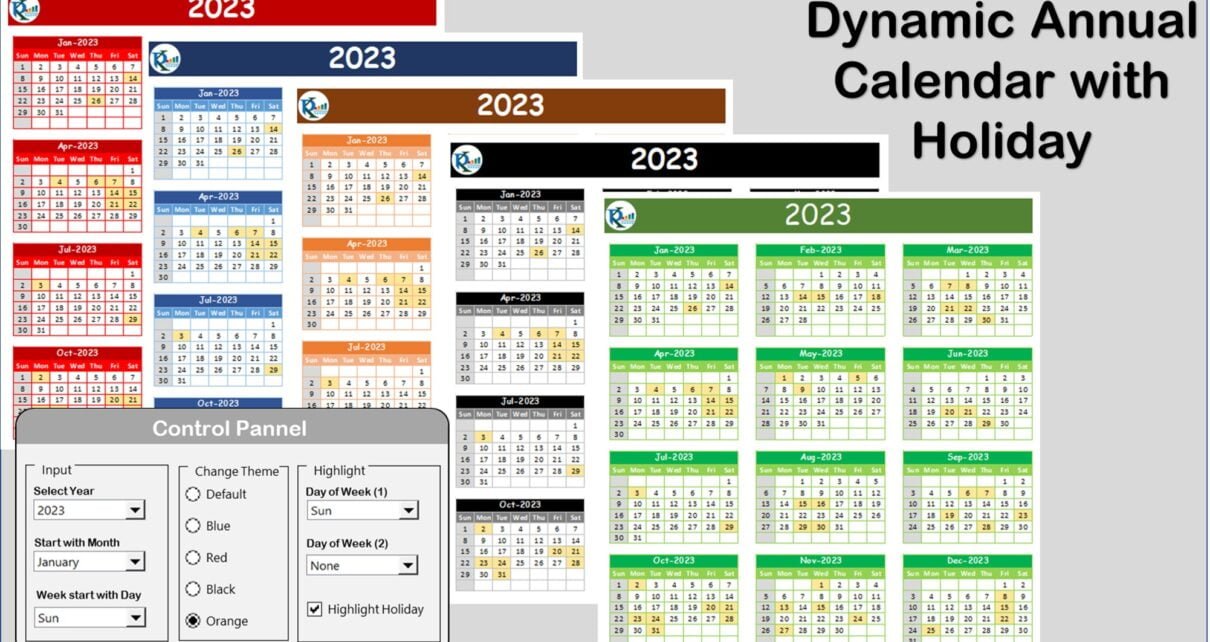 Free Dynamic Annual Calendar With Holiday And Control Panel PK An 