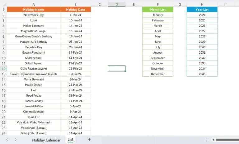 Printable Holiday and Event Calendar in Excel - FREE Download - PK: An ...