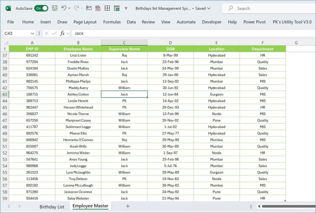 Birthdays list Management System-2 - PK: An Excel Expert