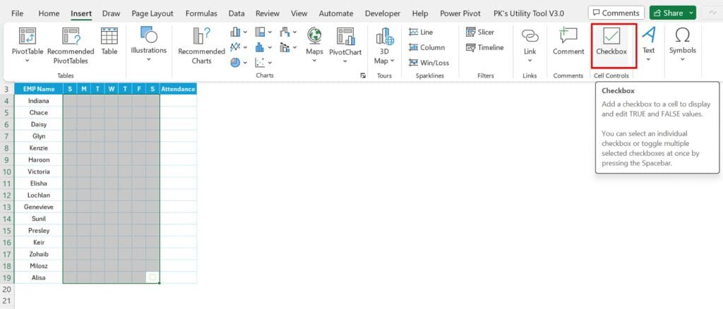 Quick Weekly Attendance in Excel -2 - PK: An Excel Expert