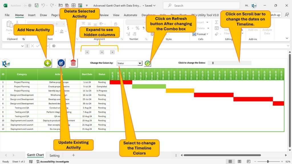 Pro Gantt Chart in Excel with data entry form - PK: An Excel Expert