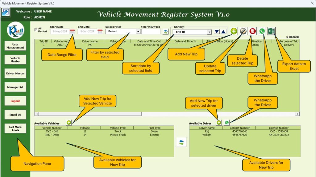Vehicle Movement Register System V1.0 - PK: An Excel Expert