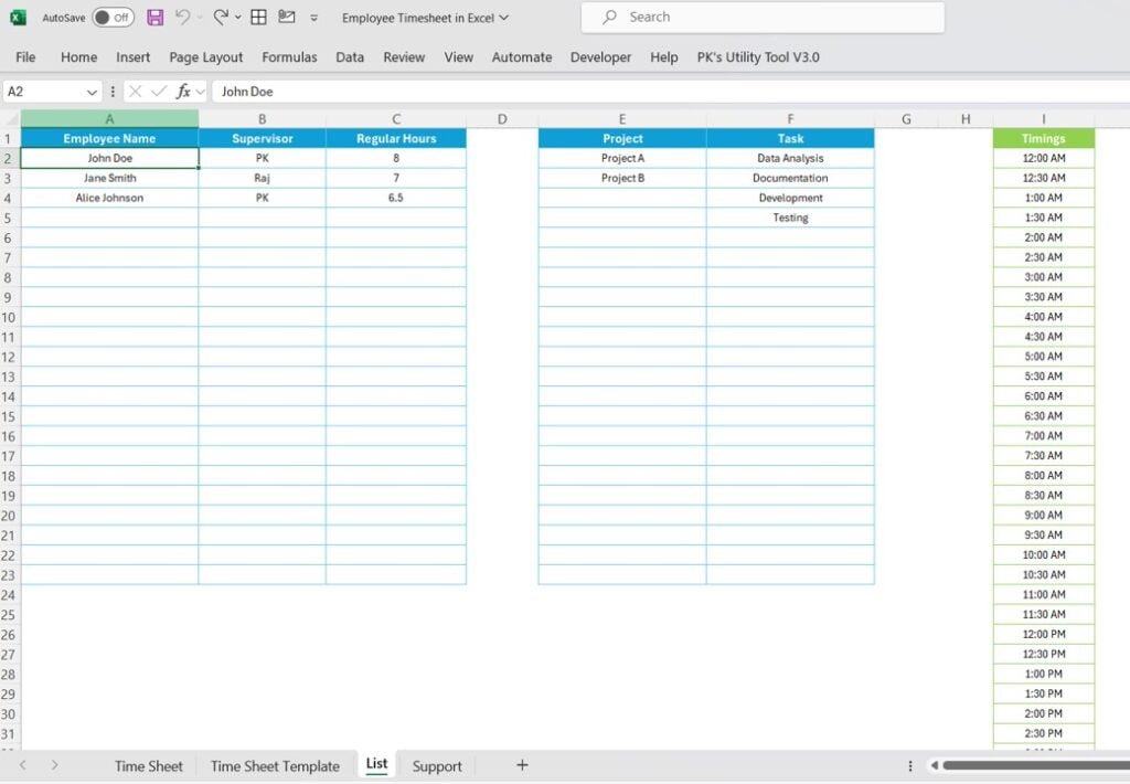 Advanced Employee Time Sheet in Excel - PK: An Excel Expert