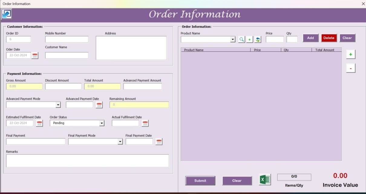Order Management System V1.03 - PK: An Excel Expert