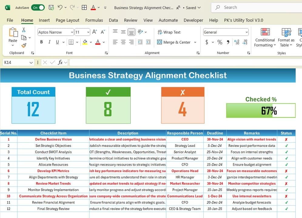 Business Strategy Alignment Checklist-1 - PK: An Excel Expert