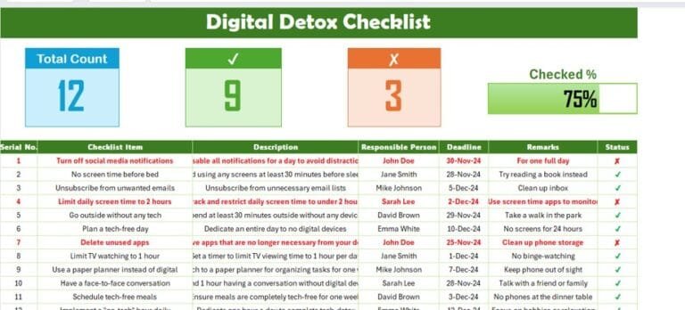 Digital Detox Checklist - PK: An Excel Expert