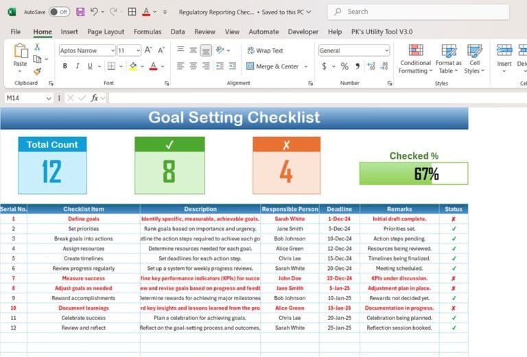 Goal Setting Checklist in Excel - PK: An Excel Expert