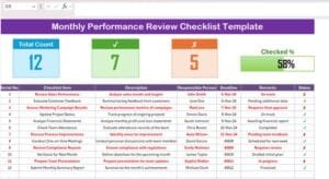 Monthly Performance Review Checklist Template in Excel - PK: An Excel ...