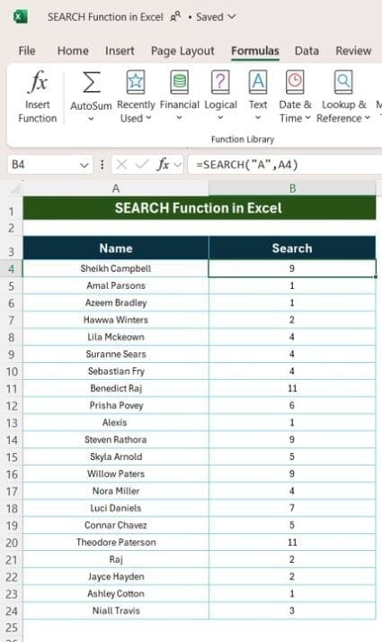 SEARCH Function in Excel with Examples - PK: An Excel Expert