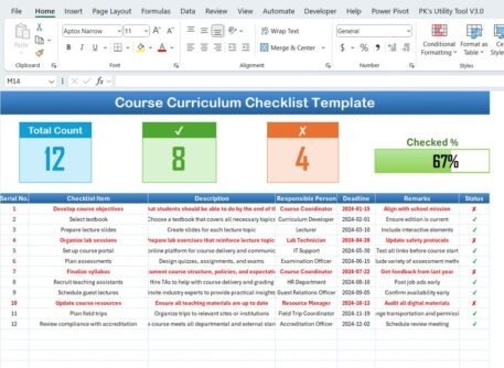 Course Curriculum Checklist Template in Excel - PK: An Excel Expert