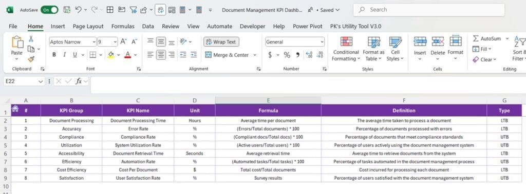 Document Management KPI Dashboard in Excel - PK: An Excel Expert