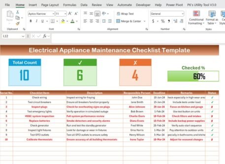 Electrical Appliance Maintenance Checklist Template in Excel - PK: An ...