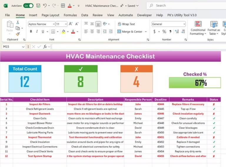 HVAC Maintenance Checklist in Excel - PK: An Excel Expert