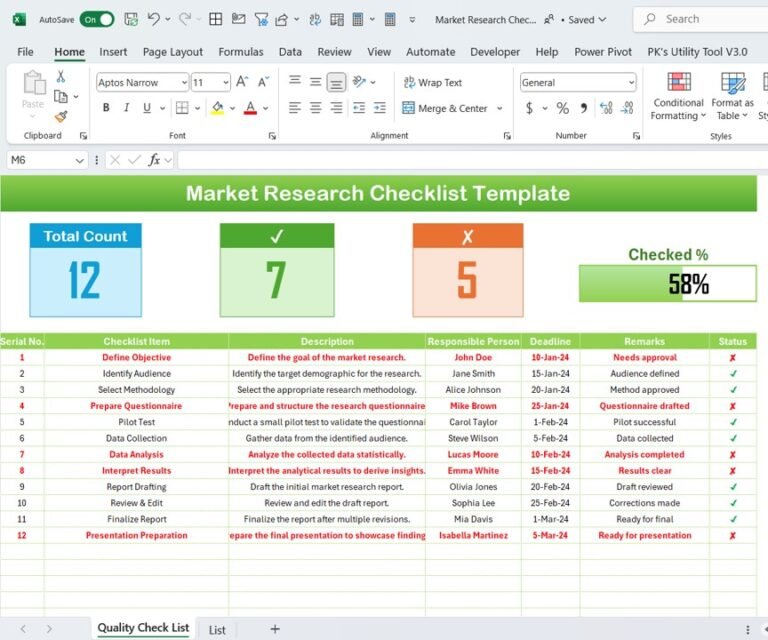 Market Research Checklist Template in Excel - PK: An Excel Expert