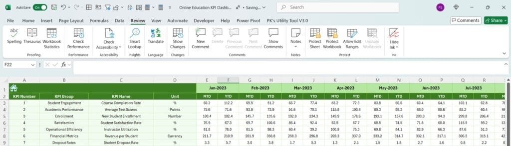 Online Education KPI Dashboard in Excel - PK: An Excel Expert
