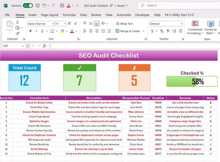 SEO Audit Checklist in Excel - PK: An Excel Expert