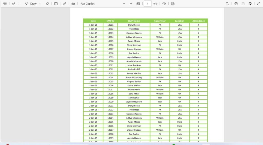 Automated Attendance Report from PDF Source File: FREE Download - PK ...