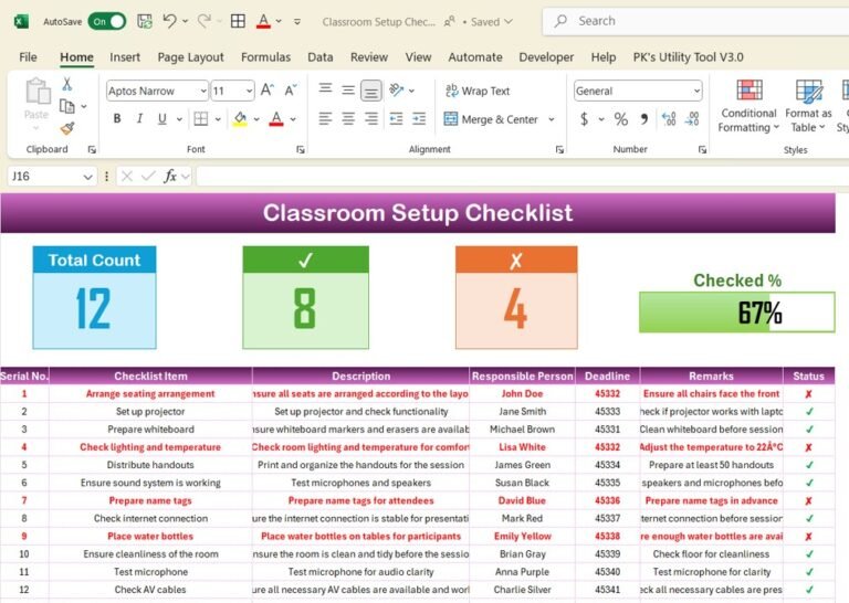 Classroom Setup Checklist in Excel - PK: An Excel Expert