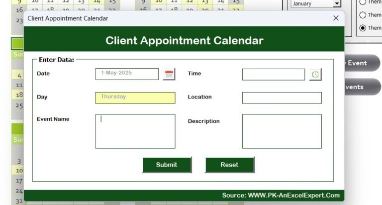 Client Appointment Calendar in Excel - PK: An Excel Expert