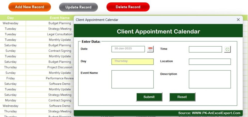 Client Appointment Calendar in Excel - PK: An Excel Expert