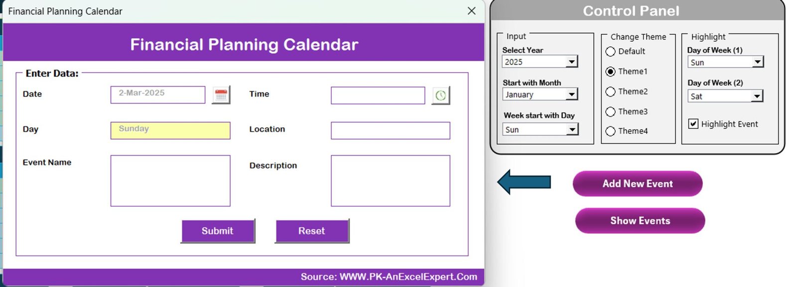 Financial Planning Calendar in Excel - PK: An Excel Expert