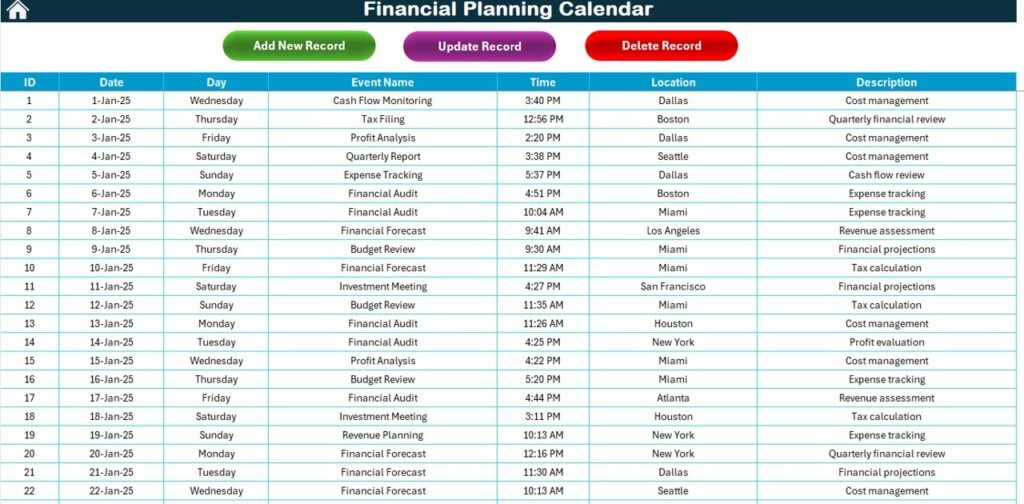 Financial Planning Calendar in Excel - PK: An Excel Expert