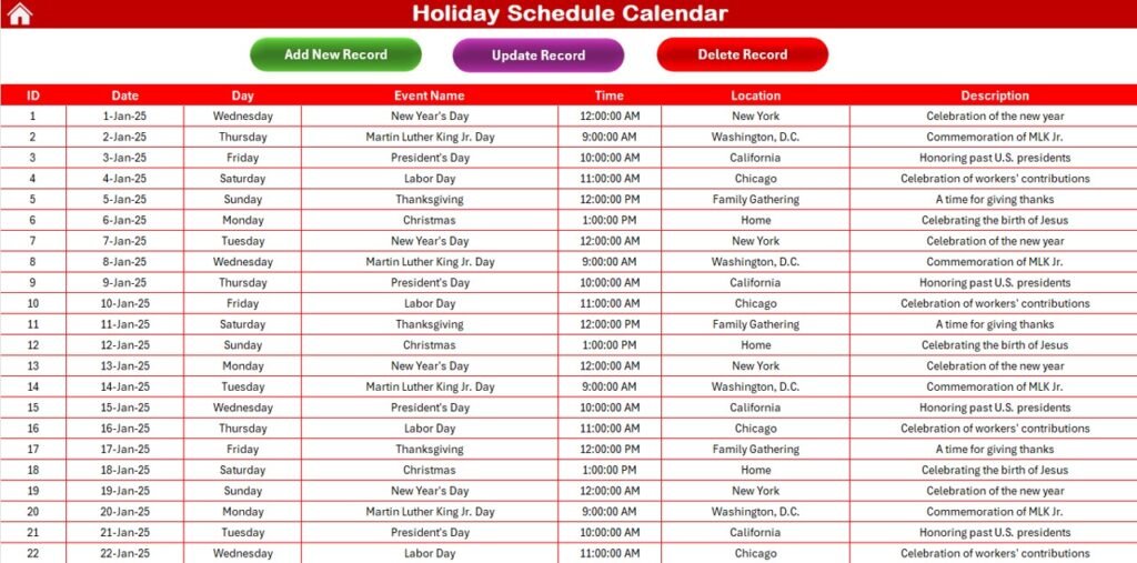 Holiday Schedule Calendar in Excel - PK: An Excel Expert