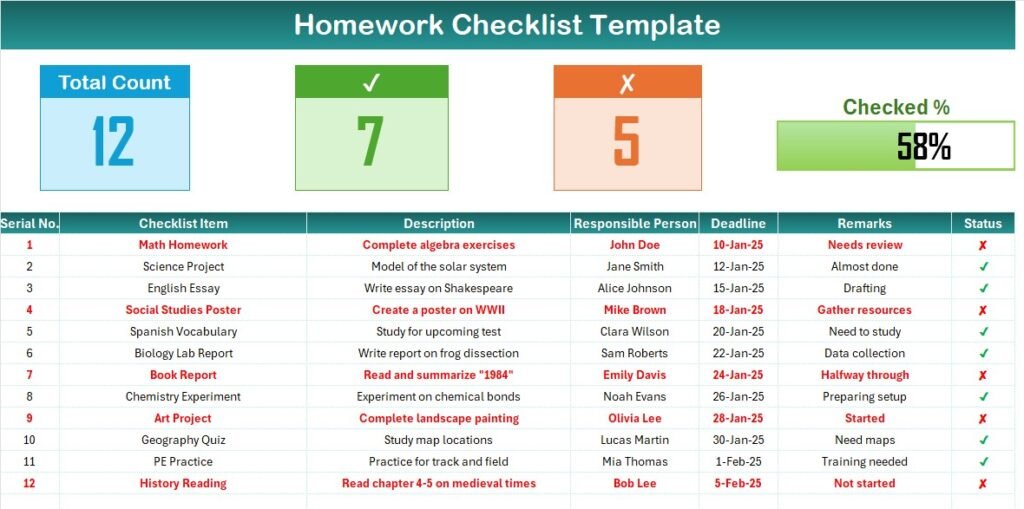 Homework Organizer Archives - Pk: An Excel Expert