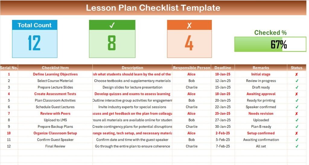Lesson Plan Checklist in Excel - PK: An Excel Expert