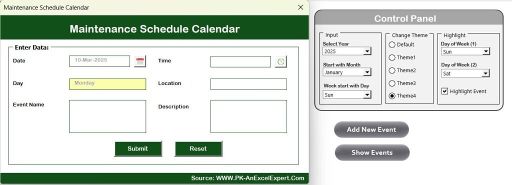 Maintenance Schedule Calendar in Excel - PK: An Excel Expert