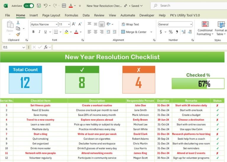 Daily Routine Monitoring Checklist in Excel - PK: An Excel Expert