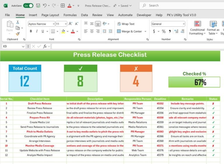 Press Release Checklist in Excel - PK: An Excel Expert