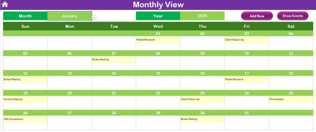 Real Estate Listing Calendar in Excel - PK: An Excel Expert