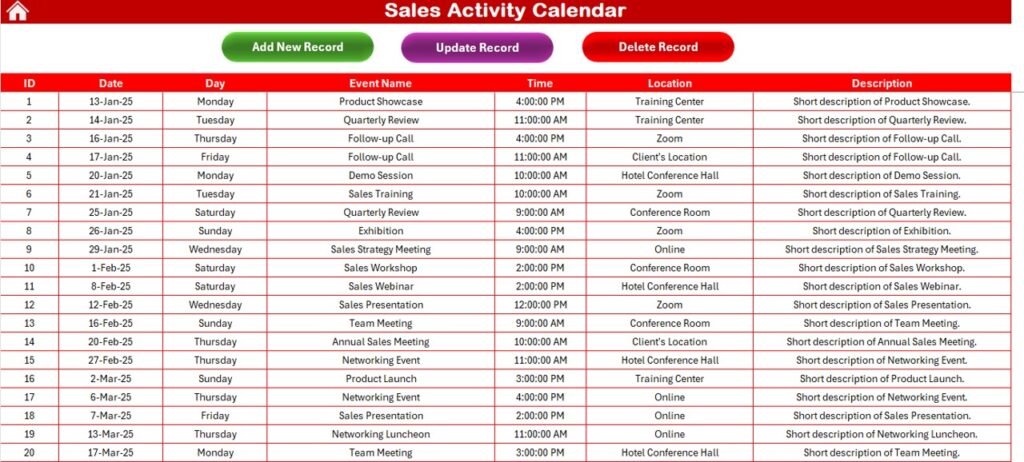 Sales Activity Calendar in Excel - PK: An Excel Expert