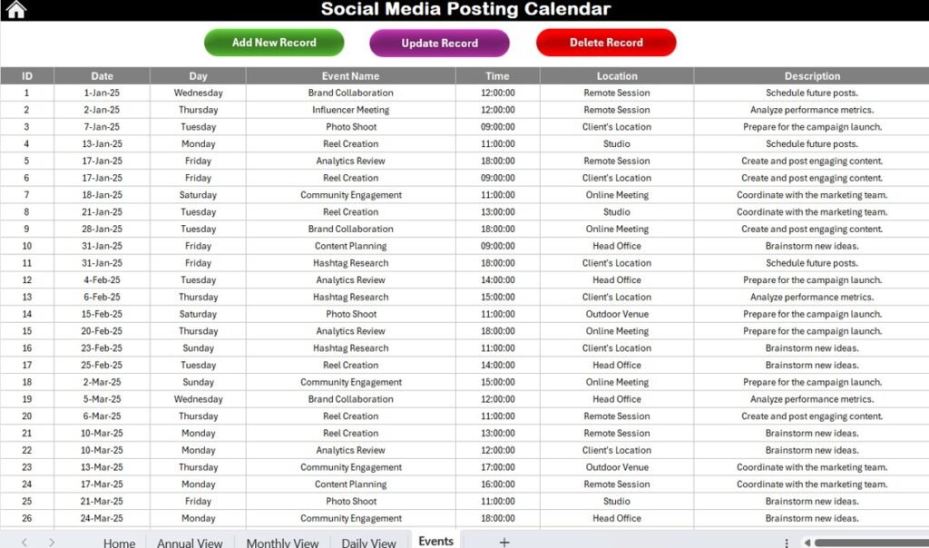 Social Media Posting Calendar in Excel - PK: An Excel Expert