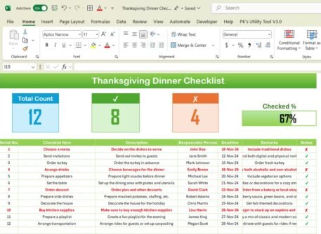 Thanksgiving Dinner Checklist in Excel - PK: An Excel Expert