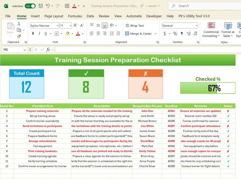 Training Session Preparation Checklist in Excel - PK: An Excel Expert