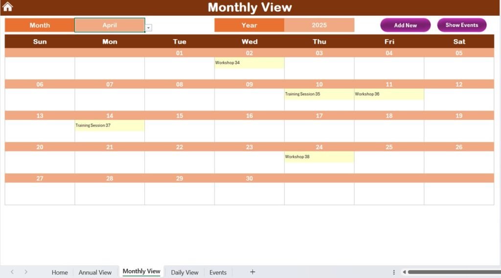 Training and Workshop Calendar in Excel - PK: An Excel Expert