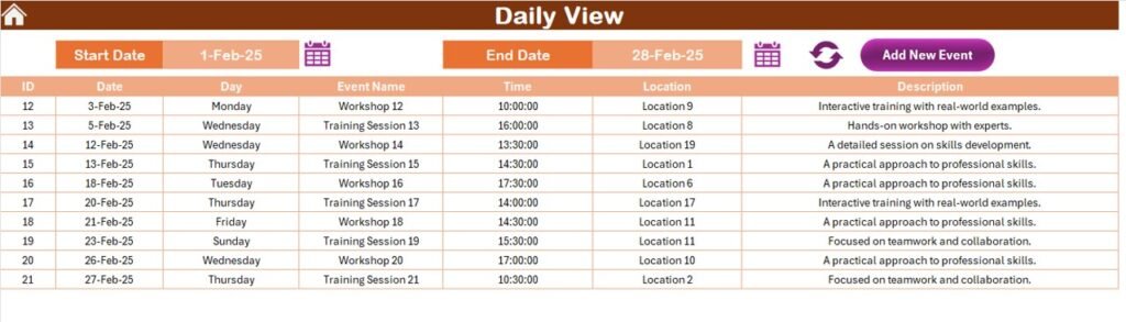 Training and Workshop Calendar in Excel - PK: An Excel Expert