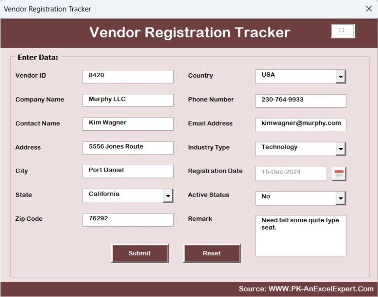 Vendor Registration Tracker in Excel - PK: An Excel Expert