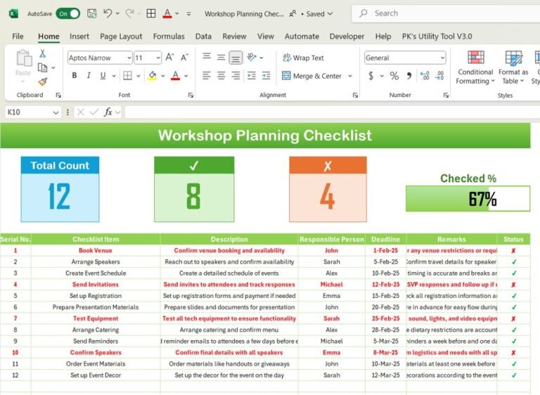 Workshop Planning Checklist - PK: An Excel Expert