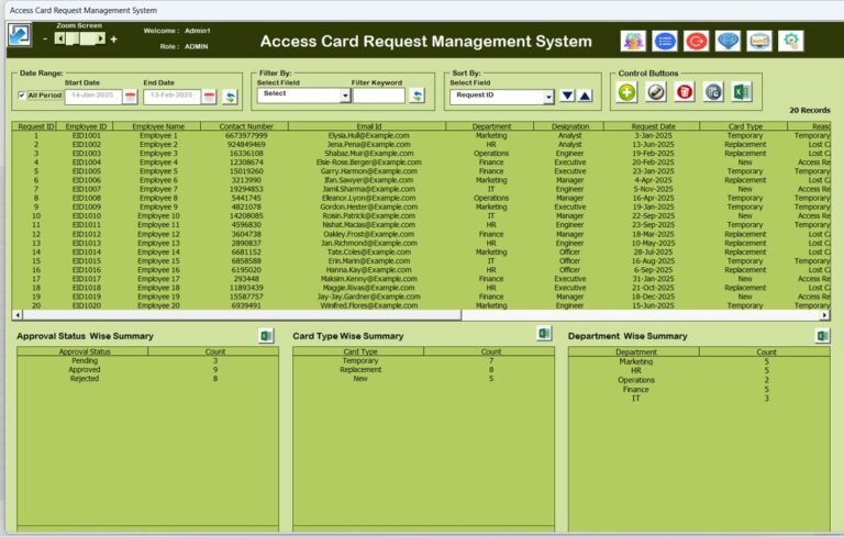 Access Card Request Management System V1.0 - PK: An Excel Expert