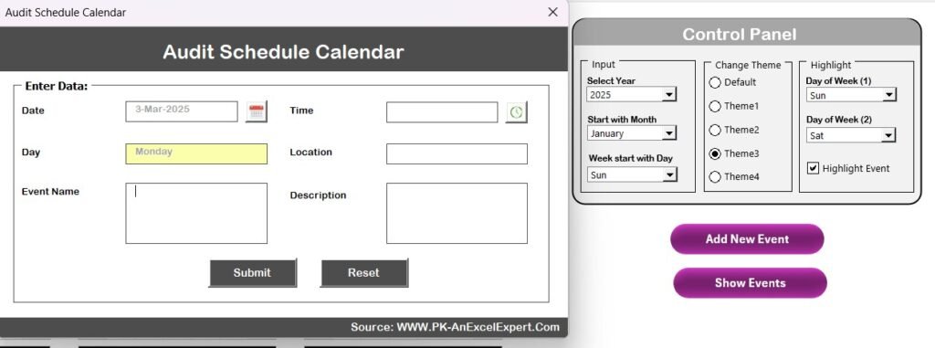 Audit Schedule Calendar in Excel - PK: An Excel Expert