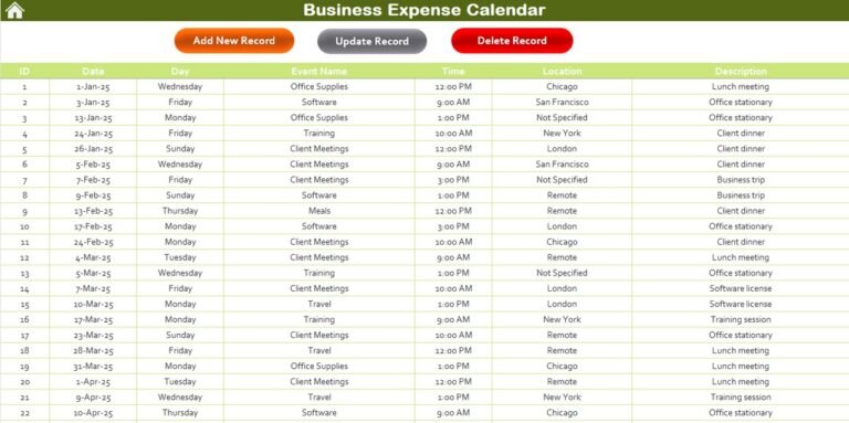 Business Expense Calendar in Excel - PK: An Excel Expert