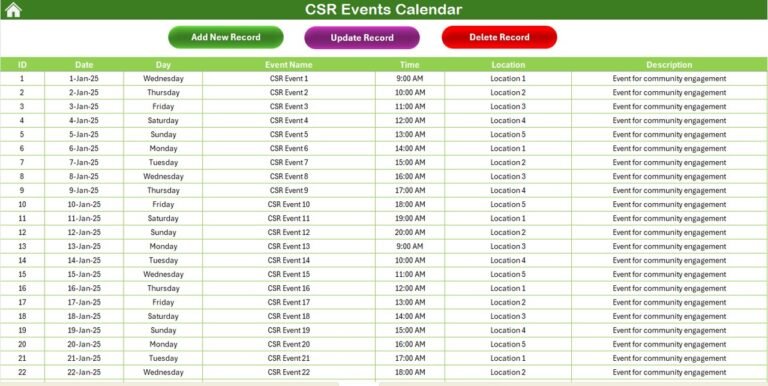 CSR Events Calendar in Excel - PK: An Excel Expert