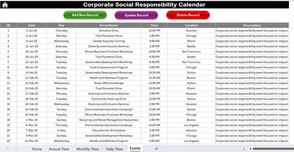 Corporate Social Responsibility Calendar in Excel - PK: An Excel Expert