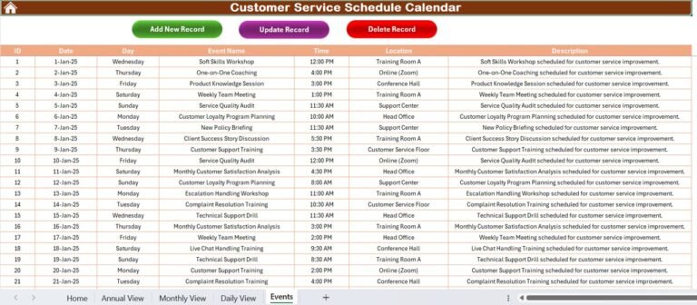 Customer Service Schedule Calendar in Excel - PK: An Excel Expert