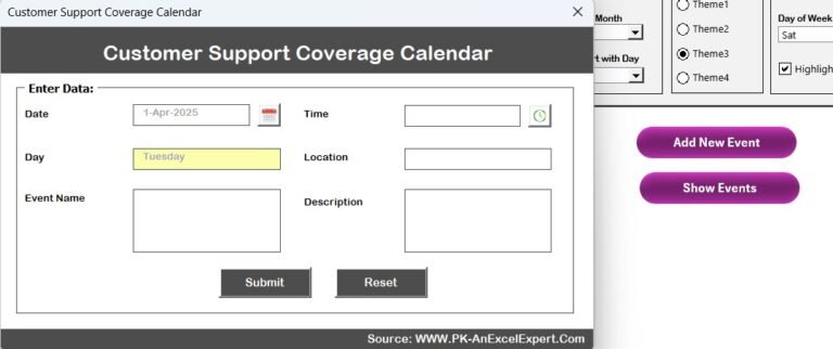 Customer Support Coverage Calendar in Excel - PK: An Excel Expert